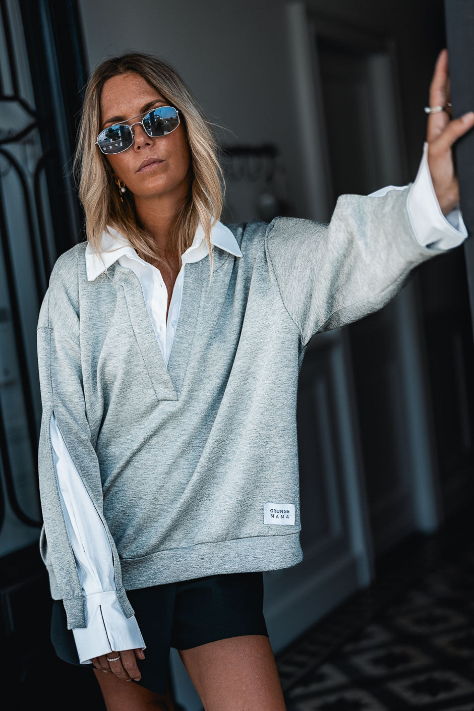 Sweat Grungemama Walter gris/blanc